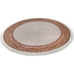 Theko Orientteppich &raquo;Chandi Mir&laquo; rund 12 mm H&ouml;he reine Wolle handgekn&uuml;pft, mit Fransen braun Schurwolle &Oslash; 100cm 1 Stk., 12mm, &Oslash; 100cm