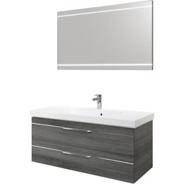 Badm&ouml;bel-Set &raquo;Balto 2-teilig Mineralmarmor-Waschtisch mit LED-Spiegel, 123 cm breit&laquo; 2 Stk. tlg. grau Holzwerkstoff B/H/T: 123cmcm x 200cmcm x 