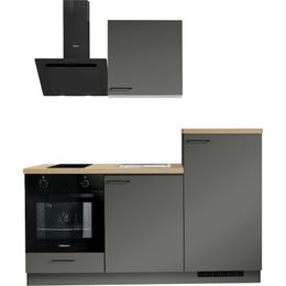 KOCHSTATION K&uuml;chenzeile &raquo;KS-Solmera&laquo; Breite 180cm, vormontiert, wahlweise mit E-Ger&auml;ten grau B/H/T: 180cm x 207cm x 60cm, ohne E-Ger&auml;te, Sp&uuml;lenschrank