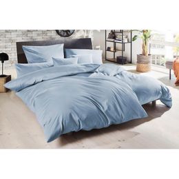 Primera Bettw&auml;sche &raquo;Uni Luxus-Satin in Gr. 135x200, 155x220 oder 200x200 cm&laquo; 2 Stk. Bettw&auml;sche aus Baumwolle, unifarbene Bettw&auml;sche mit Rei&szlig;verschluss blau 