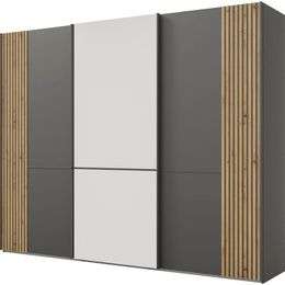 Musterring Schwebet&uuml;renschrank &raquo;Isabelle&laquo; T&uuml;ren mit Lamellenoptik, mittige Spiegelt&uuml;r, verschiedene Gr&ouml;&szlig;en grau Hartfaserplatte, Holzwerkstoff, Kristallglas 