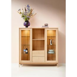 Vitrine &raquo;Mistral Glasschrank, Standvitrine&laquo; Eiche, mit T&uuml;ren und Schubladen, B: 133 cm, anpassungsbar Designm&ouml;bel beige Dekorfolie, Furnier, Glas, 