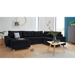 Collection AB Wohnlandschaft &raquo;Paris U-Form, B: 310 cm&laquo; 1 Zierkissen & Federkern, optional Schlaffunktion & Bettkasten schwarz Samtoptik (100% 
