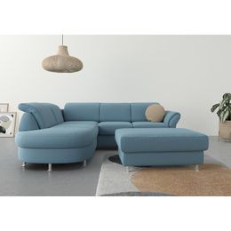 Sit & More sit&more Ecksofa &raquo;Apulia L-Form&laquo; wahlweise Schlaffunktion, Bettkasten und Kopf- und Armteilverstellung blau Webstoff (100% Polyester);Struktur weich (