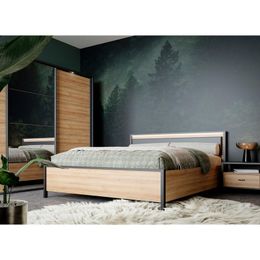 FORTE Bettgestell &raquo;High Rock, Belastbar bis 240 KG&laquo; Liegefl&auml;che 160 cm x 200 cm, Kopfteil inklusive Beleuchtung braun Liegefl&auml;che L&auml;nge B: 200cm x 
