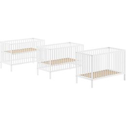 Vipack Babybett &raquo;Dino 60/120 cm mit 3-fach verstellbarem Lattenrost, stabile Bauweise&laquo; Gitterbett aus massiver Buche, wahlweise in 3 Farben wei&szlig; Massivholz 
