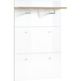 Germania Garderobenpaneel &raquo;Telde&laquo; 89x144x30cm,Kleiderstange u. -haken aus Metall,ES-Glas,Made in Germany wei&szlig; Holzwerkstoff B/H/T: 89cm x 144cm x 30cm