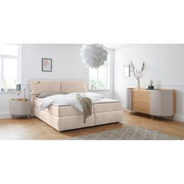 OTTO home Boxspringbett &raquo;Jenson&laquo; in 4 Farben, 4 Breiten, 3 Matratzenarten in 2 H&auml;rtegraden, Topper beige Struktur weich (85% Polyester/15% Nylon) 