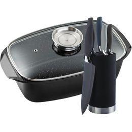 King Br&auml;ter &raquo;5 Liter&laquo; Set, 5 K&uuml;chenmesser inklusive Messerblock, 8 Stk. tlg. Aluminiumguss schwarz H&ouml;he 16,5cm
