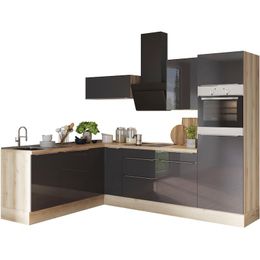 KOCHSTATION Winkelk&uuml;che &raquo;KS-Aken&laquo; wahlweise mit E-Ger&auml;ten und Stellvariante Sp&uuml;le links oder rechts schwarz B/H/T: 270cm x 212cm x 60cm, ohne E-Ger&auml;te