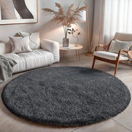 OTTO home Hochflor-Teppich &raquo;Banji&laquo; rund 37 mm H&ouml;he Uni Farben, weich und flauschig, auch als rechteckig erh&auml;ltlich grau Polypropylen (PP) B : 120cm &Oslash; 