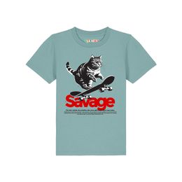 Watabout.kids T-Shirt 'Savage Cat' Jungen Gr&ouml;&szlig;e 128 t&uuml;rkis / rot / schwarz / wei&szlig;