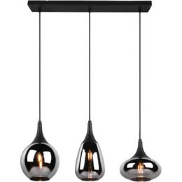 Trio Leuchten Pendelleuchte &raquo;Lumina&laquo; E14 1 Stk. warmwei&szlig; - kaltwei&szlig; H&auml;ngelampe 3-flammig Glasschirm, exkl 3xE14 max 40W h&ouml;henverstellbar schwarz 3, H: