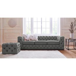 Home Affaire Chesterfield-Sofa &raquo;Kalina&laquo; klassische Chesterfield-Knopfheftung, sehr hochwertige Verarbeitung grau B/H/T: 230cm x 67cm x 98cm, 
