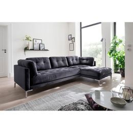 Trends by HG Ecksofa &raquo;Landau L-Form&laquo; in Cord-Stoff mit Metallfu&szlig; grau B/H/T: 275cm x 75cm x 158cm, Microvelours, Recamiere rechts