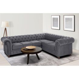 OTTO home Chesterfield-Sofa &raquo;Chesterfield Ecksofa, auch in Leder L-Form&laquo; hochwertige Knopfheftung, langer Schenkel links oder rechts w&auml;hlbar grau 