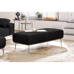 W.Schillig Polsterhocker &raquo;run&laquo; mit elegantem Holzsockel, F&uuml;&szlig;e in Silber matt, Breite 150 cm schwarz Flachgewebe W82 Q2 (74% Polyacryl, 26% Polyester) 