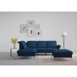Sit & More sit&more Ecksofa &raquo;Fashion L-Form&laquo; wahlweise mit Kopfteilverstellung, Vorziehsitz, motorisch, Nickelf&uuml;&szlig;e blau B/H/T: 250cm x 84cm x 207cm, Soft clean, 