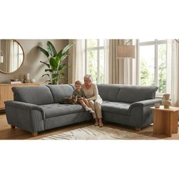 OTTO home Ecksofa &raquo;Eggery 279 x 170 cm, auch mit Schlaffunktion & Bettkasten, Holzf&uuml;&szlig;e&laquo; Kopfteile verstellbar, L-Form, aus Pet Friendly Cord grau 90% 