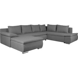 Home Affaire Wohnlandschaft &raquo;Acra U-Form&laquo; mit Bettfunktion und Bettkasten, in Mattenoptik grau 100% Polyester B/H/T: 325cm x 83cm x 229cm, Struktur, 