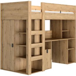 Hochbett &raquo;Lugano&laquo; All-in-one Bett beige Liegefl&auml;che B/L: 200cm x 90cm, kein H&auml;rtegrad, kein H&auml;rtegrad