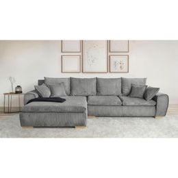 Home Affaire Ecksofa &raquo;Katja L-Form, B: 325 cm - OTTO. Verl&auml;ssliche Qualit&auml;t.&laquo; Schlaffunktion, Bettkasten & 4 Zierkissen grau 100% Polyester B/H/T: 