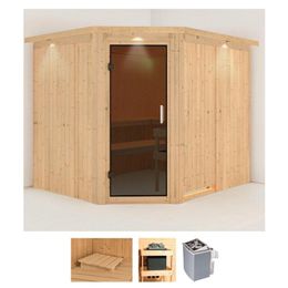 Karibu Sauna &raquo;Marit&laquo; Set, 9-kW-Ofen mit integrierter Steuerung beige Saunaofen, integrierte Steuerung, 9 kW