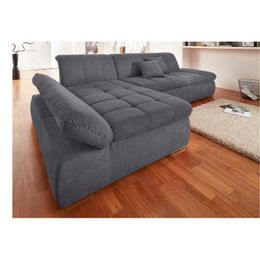 DOMO collection Ecksofa &raquo;NMORIC XXL, 300x172x80cm, L-Form&laquo; wahlweise mit Bettfunktion und Armlehnverstellung grau Chenille (85% Polyester, 15% Acryl);