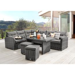 Destiny Gartenlounge-Set &raquo;SANTA PONSA II Eckgruppe grau meliert, Tisch 140x80cm, Polster grau&laquo; Set, 20 Stk. tlg. Aluminium, Polyrattan grau Obermaterial: 100%