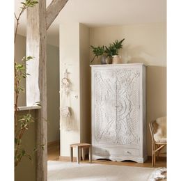 OTTO home Kleiderschrank &raquo;Landor&laquo; Stauraumschrank, Mangoholz, 2 Einlegeb&ouml;den, Schubkasten, Breite 100 cm beige Massivholz Cremefarben, B/H/T: 100cm x 