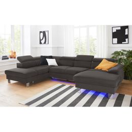 COTTA Wohnlandschaft &raquo;Komaris U-Form, B: 320 cm&laquo; mit Kopfteilverstellung, optional Schlaffunktion, Bettkasten & Licht braun Microfaser PRIMABELLE (100