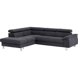 COTTA Ecksofa &raquo;Komaris L-Form, B: 249 cm&laquo; mit Kopfteilverstellung, optional Schlaffunktion, Bettkasten & Licht grau Microfaser PRIMABELLE (100% 