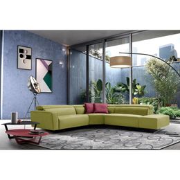 Egoitaliano Ecksofa &raquo;Stefanie-e, Designsofa der Extraklasse, bequem mit hohem Sitzkomfort&laquo; mit Relaxfunktion und verstellbaren Kopfteilelementen gr&uuml;n Leder 