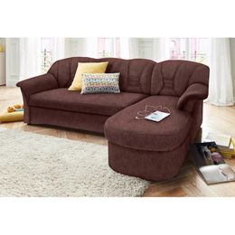 DOMO collection Ecksofa &raquo;ELVA 233x142 cm, elegante R&uuml;ckensteppung, L-Form&laquo; whlw. mit Bettfunktion und Federkern braun Kunstleder SOFTLUX / Struktur ( 