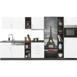 KOCHSTATION K&uuml;chenzeile &raquo;KS-Paris &ndash; K&uuml;chen mit einzigartigen Fotomotiven auf den Fronten&laquo; Breite 350 cm, wahlweise mit E-Ger&auml;ten und Induktion wei&szlig; B/