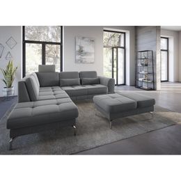 Sit & More sit&more Ecksofa &raquo;Bendigo L-Form&laquo; inklusive Sitztiefenverstellung, Bodenfreiheit 15 cm, in 2 Fu&szlig;farben grau B/H/T: 258cm x 87cm x 226cm, Samtoptik, 