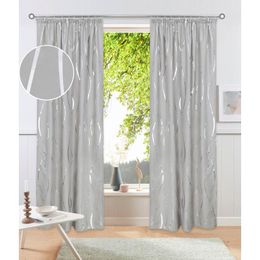 OTTO home Gardine &raquo;Quinnton&laquo; Kr&auml;uselband 2 Stk. tlg. Blickdicht, 2er‐Set. Metallic‐Akzenten, Kr&auml;uselband grau Polyester 225cm, Kr&auml;uselband, 140cm