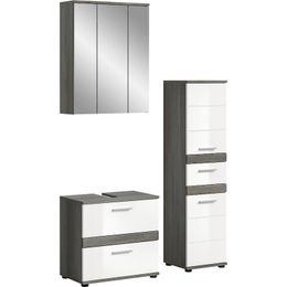 Welltime Badm&ouml;bel-Set &raquo;LUCCA, 3-teilig, hochwertige MDF Front&laquo; Set, best. aus: Waschbeckenunterschrank, Spiegelschrank, Hochschrank, 3 Stk. tlg. wei&szlig; 