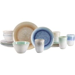 Creatable Kombiservice &raquo;Aquarius&laquo; Spezialglasur, handwerklicher Look bunt Steinzeug 16 Stk.