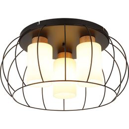 Globo LIGHTING Deckenleuchte &raquo;ROWENA&laquo; E27 1 Stk. Deckenleuchte mit Holz & Glas, matt, modern & gem&uuml;tlich schwarz 3, &Oslash; 50cm H: 25cm, 1 Stk.
