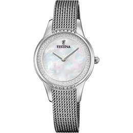Festina Damen Quarzuhr &raquo;Mademoiselle&laquo; Armbanduhr, Damenuhr, Edelstahlarmband, analog, Zirkonia (synth.) silber Einheitsgr&ouml;&szlig;e