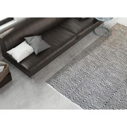 Kayoom Teppich &raquo;Aperitif 510&laquo; rechteckig 7 mm H&ouml;he weiche Haptik,fusselarm, f&uuml;r Allergiker & Fu&szlig;bodenheizung geeignet grau Baumwolle B : 160cm 1 Stk., 7mm, L