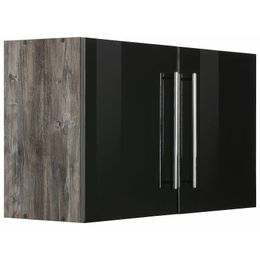 KOCHSTATION H&auml;ngeschrank &raquo;KS-Samos&laquo; 100 cm breit schwarz eichefarben vintage, B/H/T: 100cm x 57cm x 34cm, T&uuml;ren: 2 Stk.