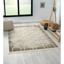 MyFlair Teppich &raquo;Enya 1, LAGERR&Auml;UMUNG!&laquo; rechteckig 15 mm H&ouml;he Shaggy im Skandi Look, Hoch-Tief Effekt, leicht gl&auml;nzend beige Polyester B : 140cm 1 Stk., 15mm,