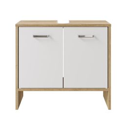 Waschbeckenunterschrank &raquo;Quickset 300&laquo; 60,6 cm breit wei&szlig; Holzwerkstoff Riviera Eiche quer Nachbildung, B/H/T: 60,6cm x 54,3cm x 28,4cm, T&uuml;ren: 2 Stk.