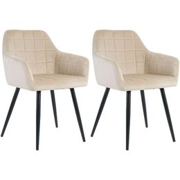 M&ouml;bilia 4-Fu&szlig;stuhl (Set) 2 Stk.mit Quadratsteppung innen beige Metall, Polyester B/H/T: 59cm x 83cm x 62cm, 2 Stk., Samt Samtoptik, Bezug beige