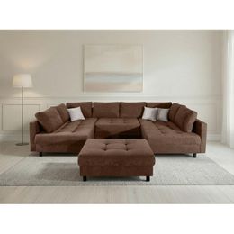 OTTO home Wohnlandschaft &raquo;Antonia U-Form, B: 298 cm, inkl. Hocker, Federkernpolsterung&laquo; extra gro&szlig;e Liegefl&auml;che, 282x178cm, inkl. 3 Zierkissen braun 