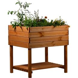 Dobar Hochbeet &raquo;Kubus 2.0 mit Ablage und Pflanzfolie, Hellbraun&laquo; Au&szlig;enma&szlig;e des Hochbeets: ca. 78x58x78 cm (LxBxH) braun Massivholz B/H/T: 78cm x 78cm 