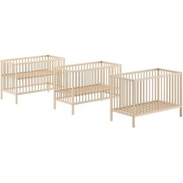 Vipack Babybett &raquo;Dino 60/120 cm mit 3-fach verstellbarem Lattenrost, stabile Bauweise&laquo; Gitterbett aus massiver Buche, wahlweise in 3 Farben braun Massivholz 