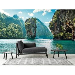 A.S. Cr&eacute;ation Vliestapete &raquo;Fototapete Felseninsel Thailand T&uuml;rkis Exotisch&laquo; matt strukturiert gr&uuml;n Vlies B/L: 2,55m x 3,5m, Rollen: 1